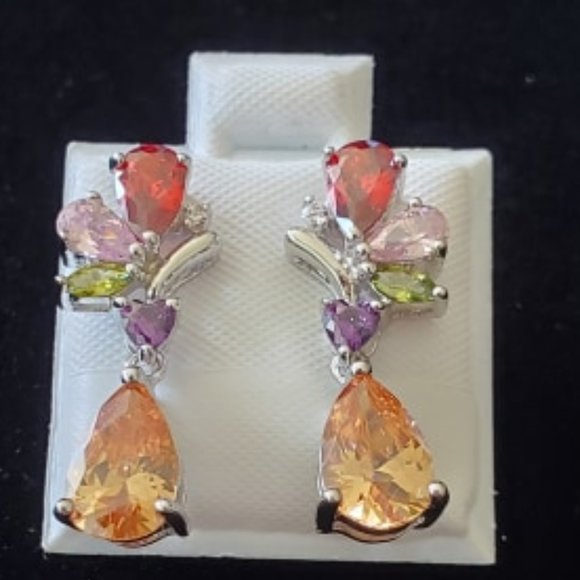 Jewelry | 925 Silver Multicolor Cz Dangling Earrings | Poshmark